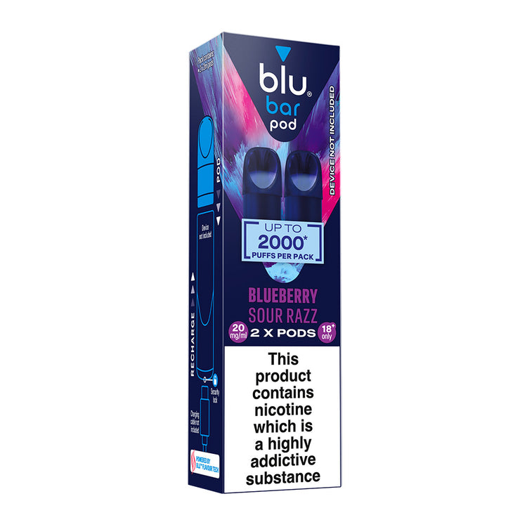 Blu Bar Pre-filled Pods | Blueberry Sour Razz | Free UK delivery