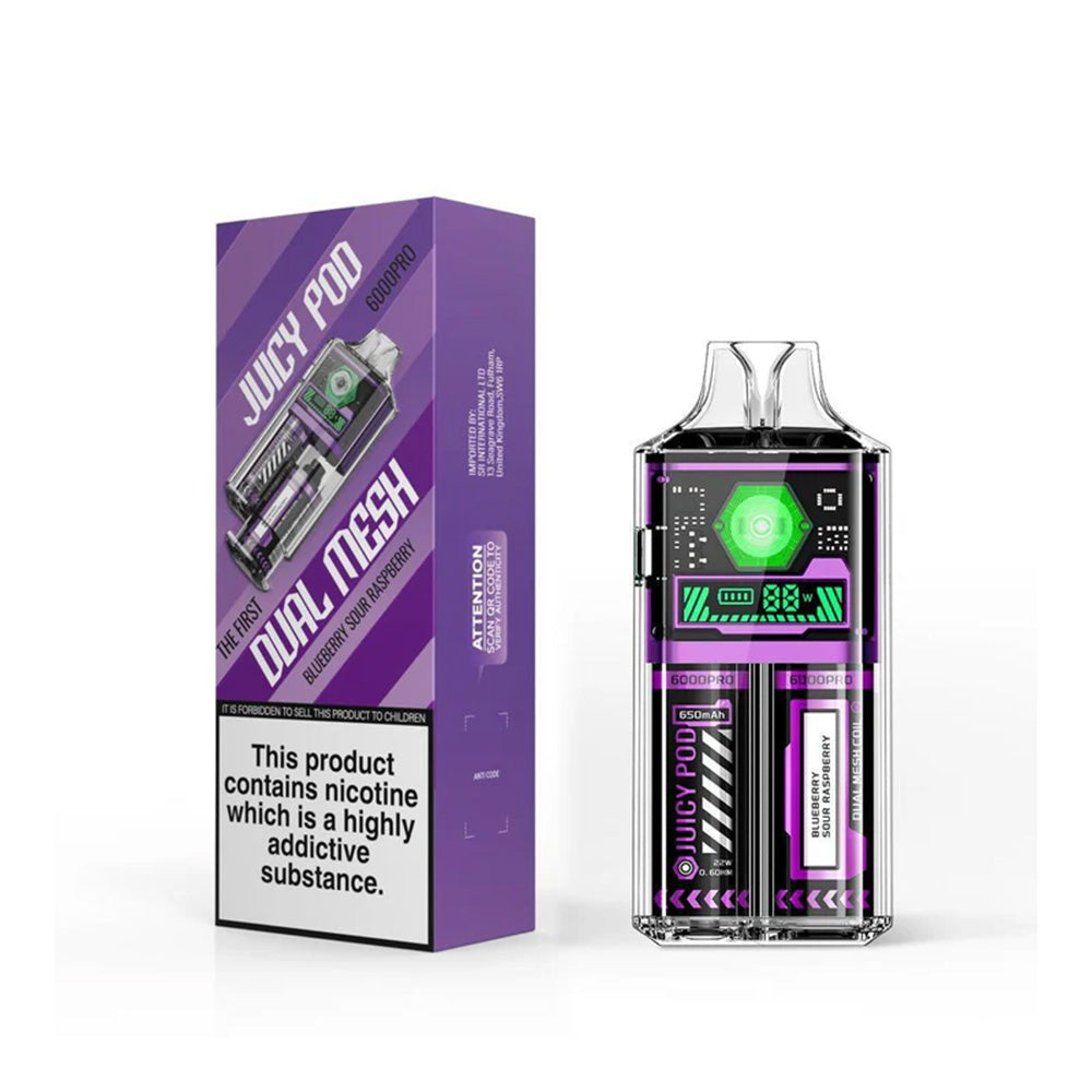 Juicy Pod Pro 6000 Puff Disposable | Blueberry Sour Raspberry | Free UK ...